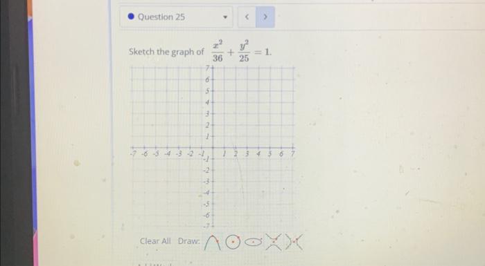 Solved Sketch the graph of 36x2+25y2=1. Clear All Draw: | Chegg.com