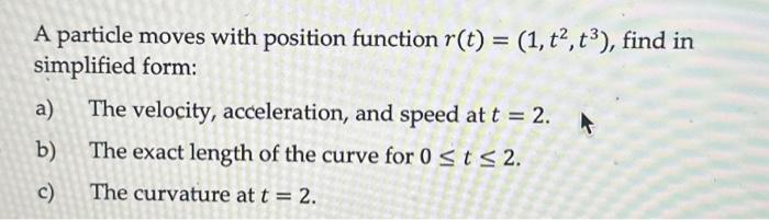 Solved A particle moves with position function r(t) = (1, | Chegg.com