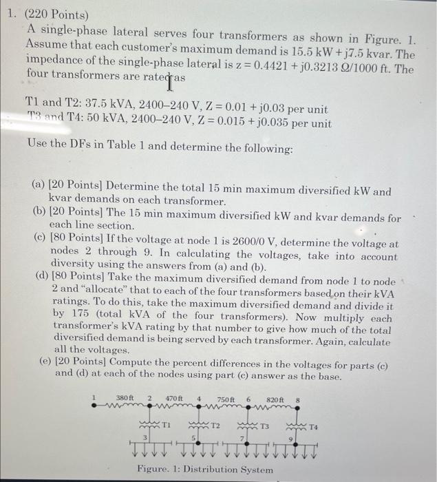 Solved A single-phase lateral serves four transformers as | Chegg.com