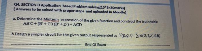 Solved Q4. SECTION D Application based Problem | Chegg.com
