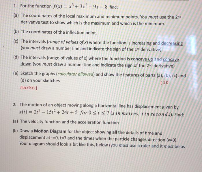 Solved 1. For the function f(x) = x3 + 3x2 - 9x - 8 find: | Chegg.com