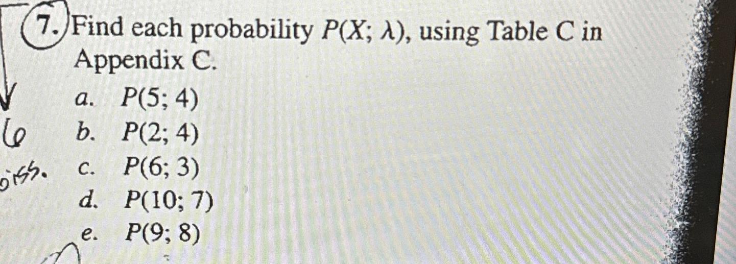 Find each probability P(x;\\\\lambda ), using Table C | Chegg.com