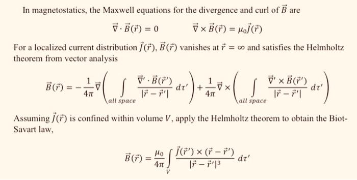 Solved In magnetostatics, the Maxwell equations for the | Chegg.com