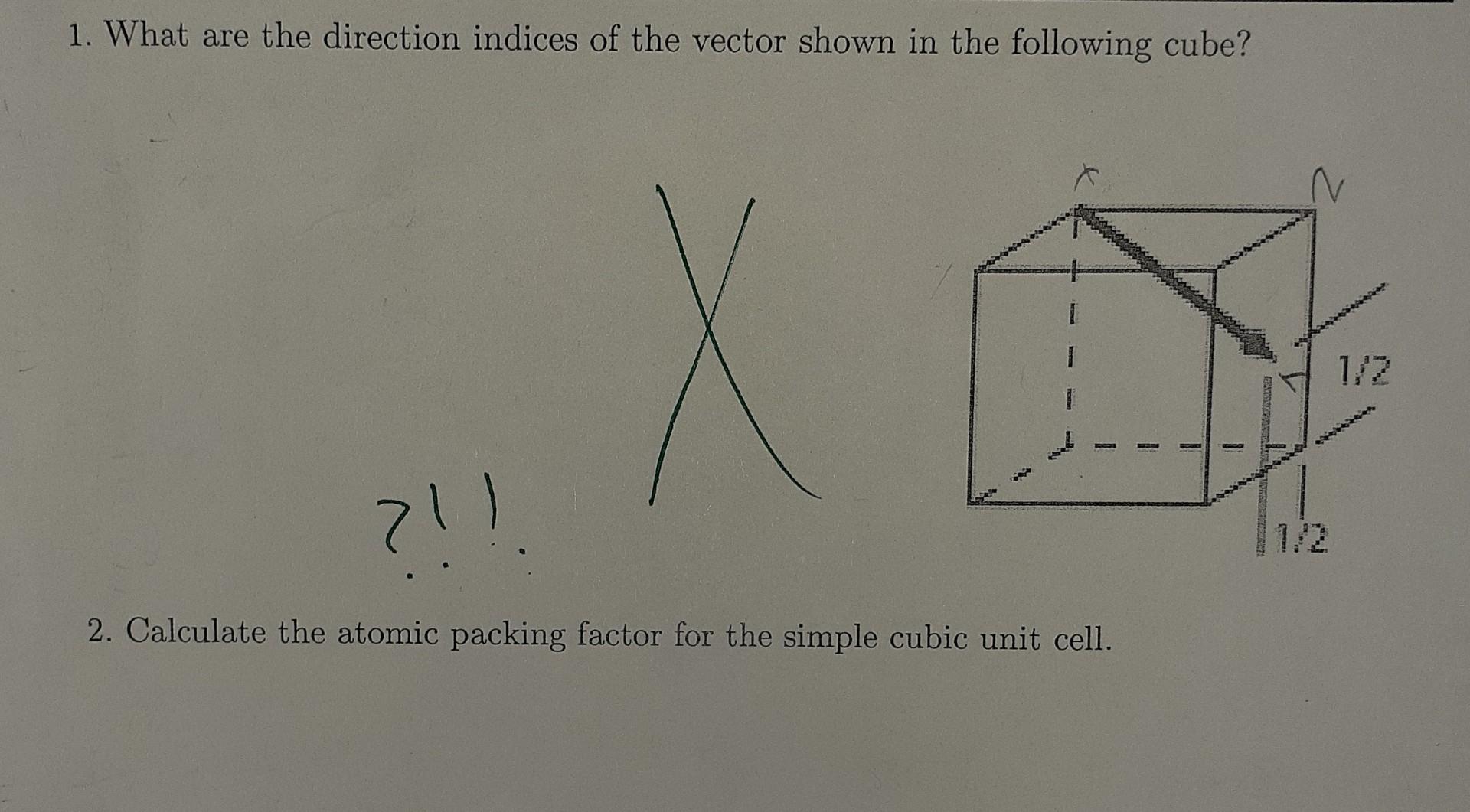 Solved 1. What are the direction indices of the vector shown | Chegg.com