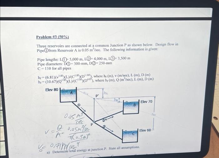 Solved Three reservoirs are connected at a common Junction P | Chegg.com