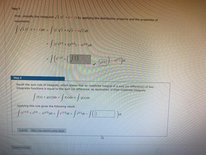 Solved Step 1 First, simplify the integrand V (+) by | Chegg.com
