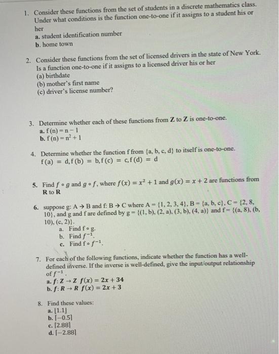 Solved 1. Consider these functions from the set of students | Chegg.com