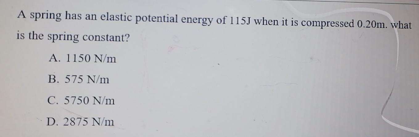 Solved A spring has an elastic potential energy of 115J when | Chegg.com