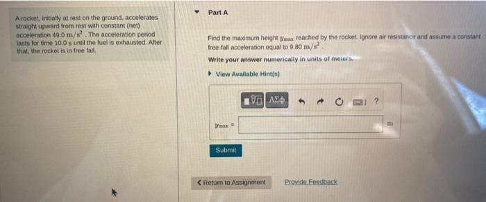 Solved A rocket, initially at rest on the ground, | Chegg.com