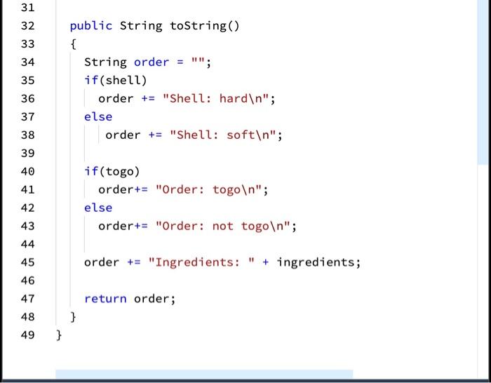 Solved public class Taco //attributes private boolean shell; | Chegg.com