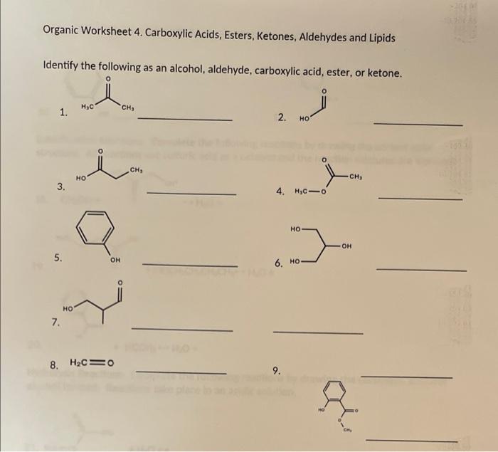 Solved Organic Worksheet 4. Carboxylic Acids, Esters, | Chegg.com