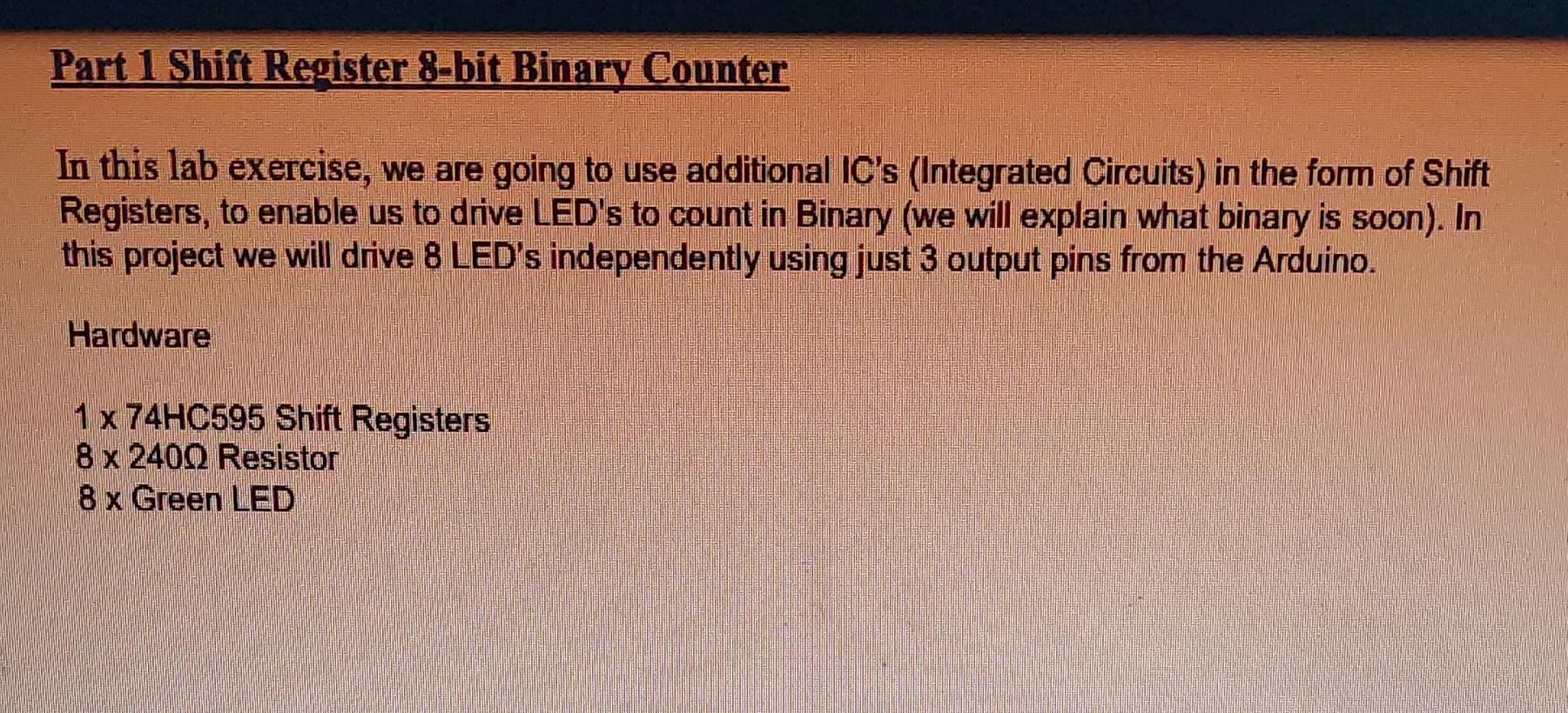Part 1 Shift Register 8-bit Binary Counter In this | Chegg.com