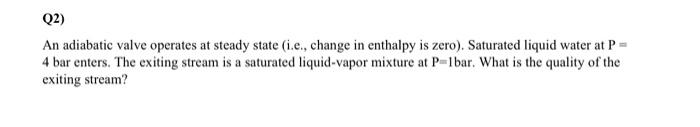 Solved Q2) An adiabatic valve operates at steady state | Chegg.com