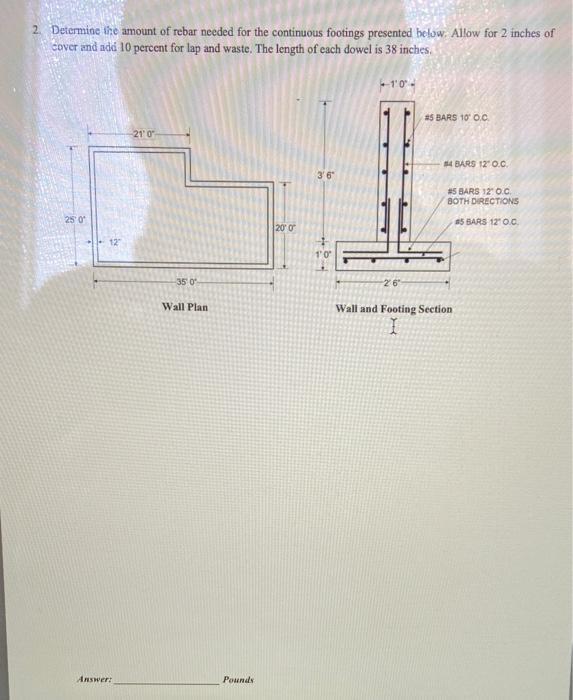 2. Determine lise amount of rebar needed for the | Chegg.com