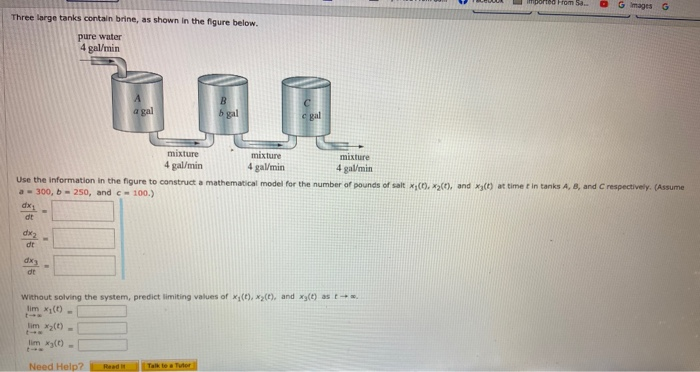 Solved Sa. Bages G Three large tanks contain brine, as shown | Chegg.com