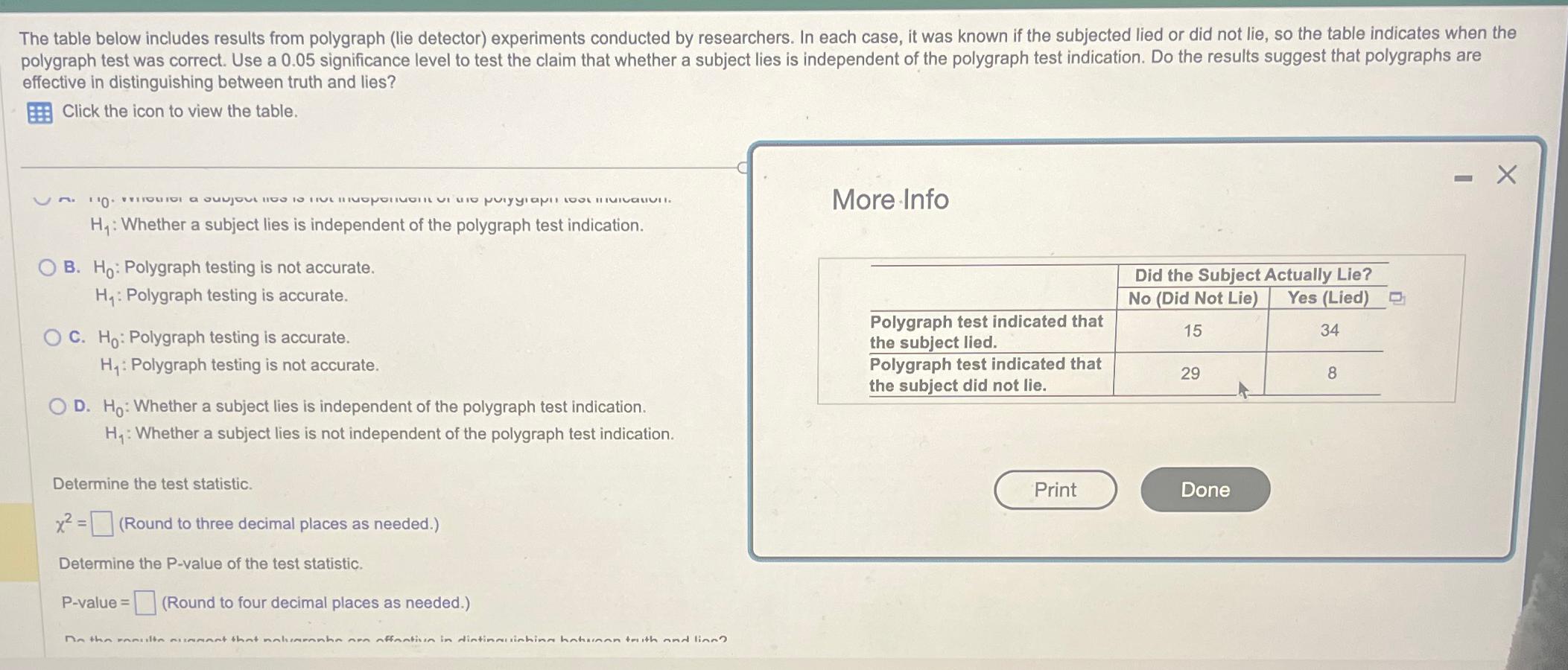 Solved The table below includes results from polygraph (lie | Chegg.com