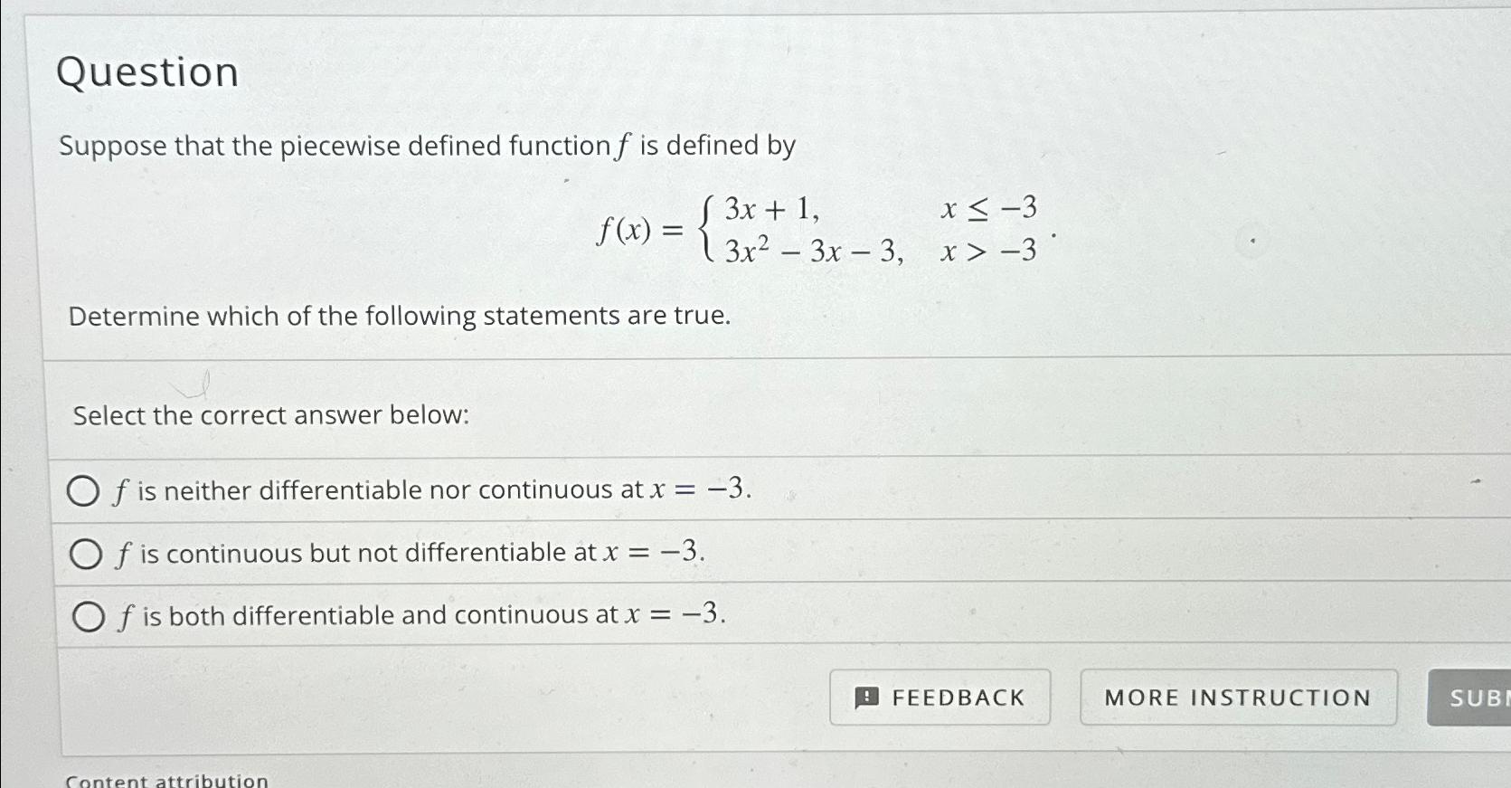 Solved QuestionSuppose that the piecewise defined function f | Chegg.com