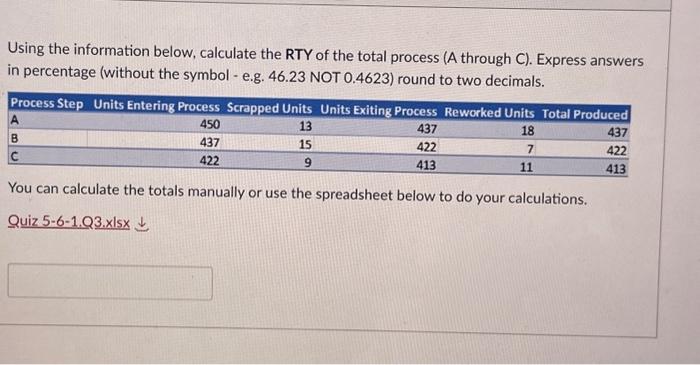 Solved Using the information below, calculate the RTY of the | Chegg.com