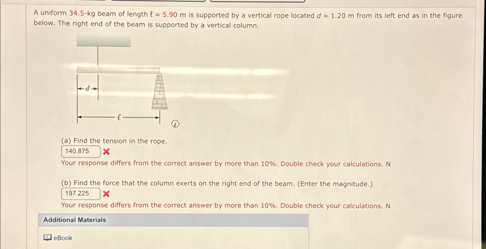 Solved A uniform 34.5-kg ﻿beam of length l=5.90m ﻿is | Chegg.com