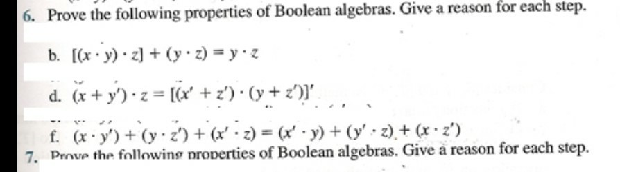 Solved 7 Prove The Following Properties Of Boolean Algebra