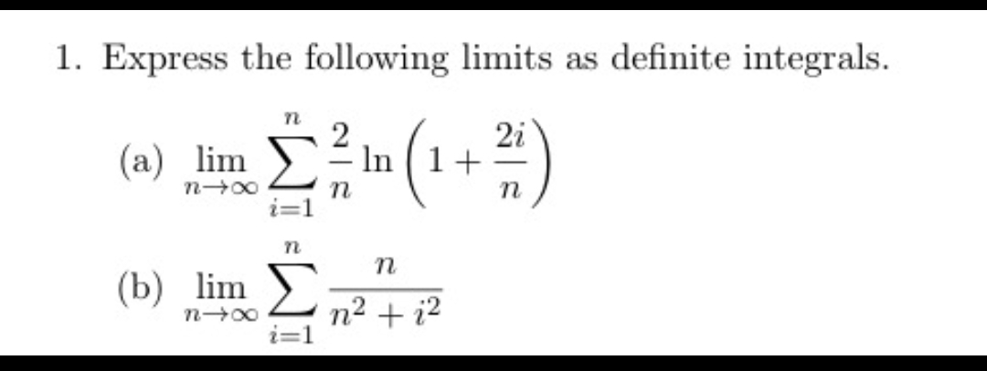Solved Express the following limits as definite | Chegg.com