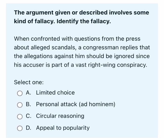 Solved The argument given or described involves some kind of | Chegg.com
