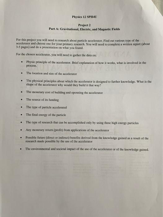 Solved Physics 12 SPH4U Project 2 Part A: Gravitational, | Chegg.com