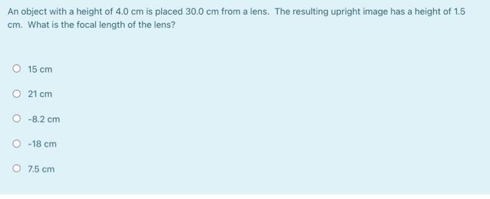 Solved An object with a height of 4.0 cm is placed 30.0 cm | Chegg.com