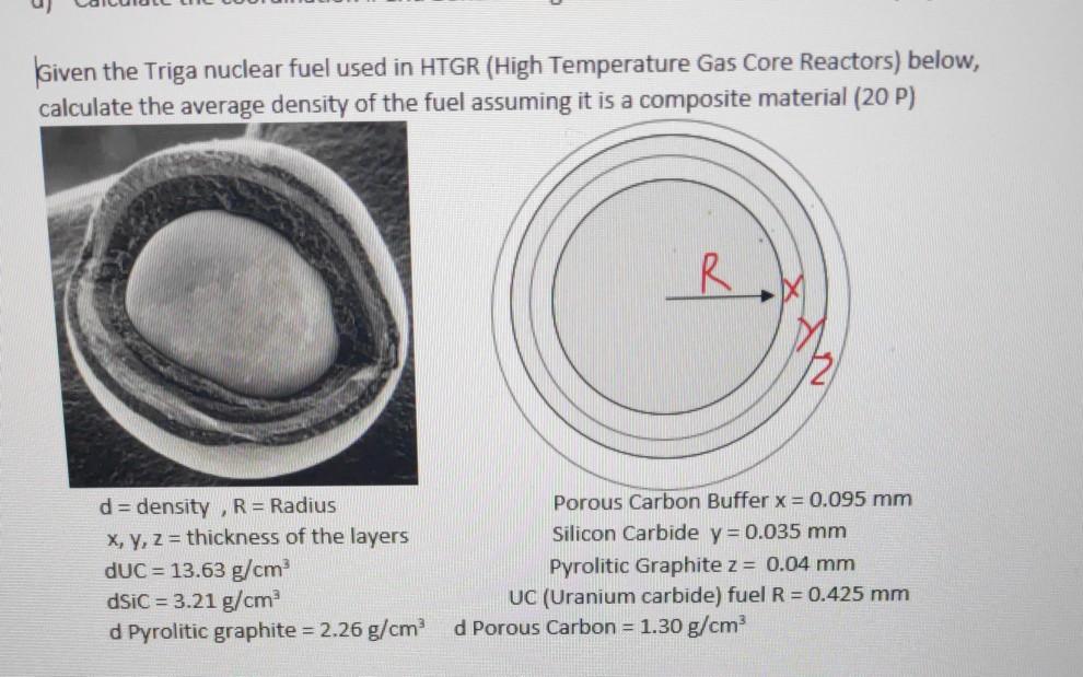 Solved Given the Triga nuclear fuel used in HTGR (High | Chegg.com