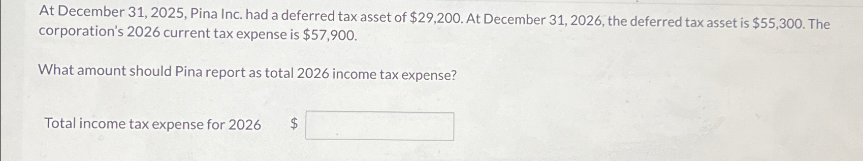 Solved At December 31,2025 , ﻿Pina Inc. had a deferred tax | Chegg.com