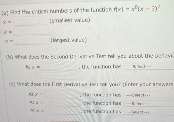 Solved (a) Find the critical numbers of the function | Chegg.com