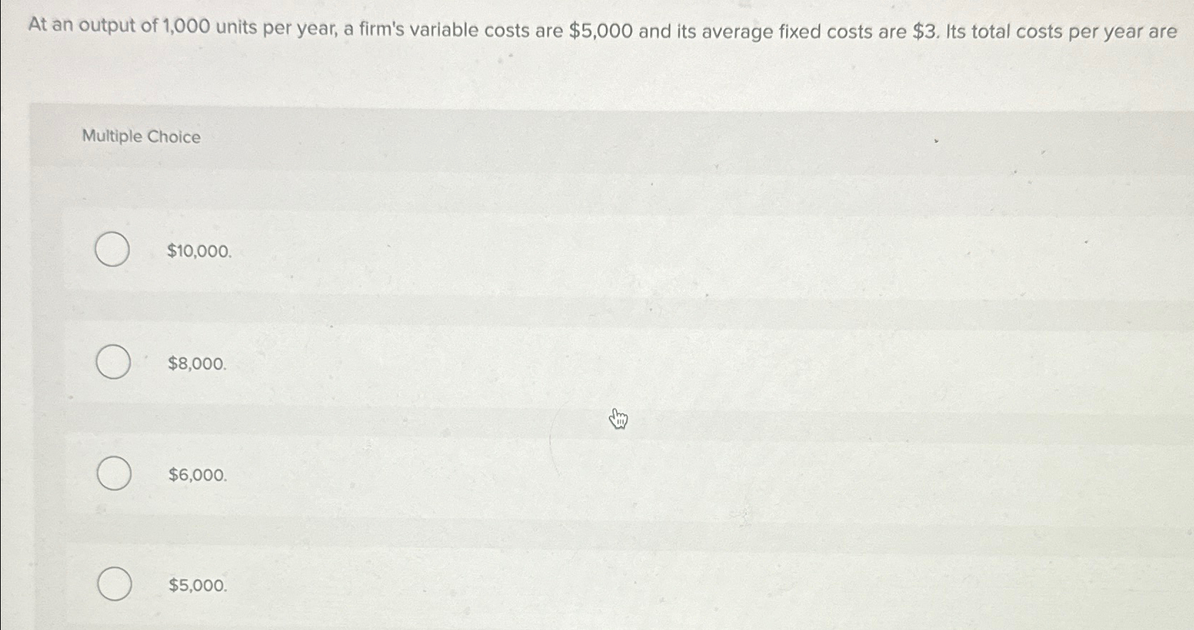 Solved At an output of 1,000 ﻿units per year, a firm's | Chegg.com