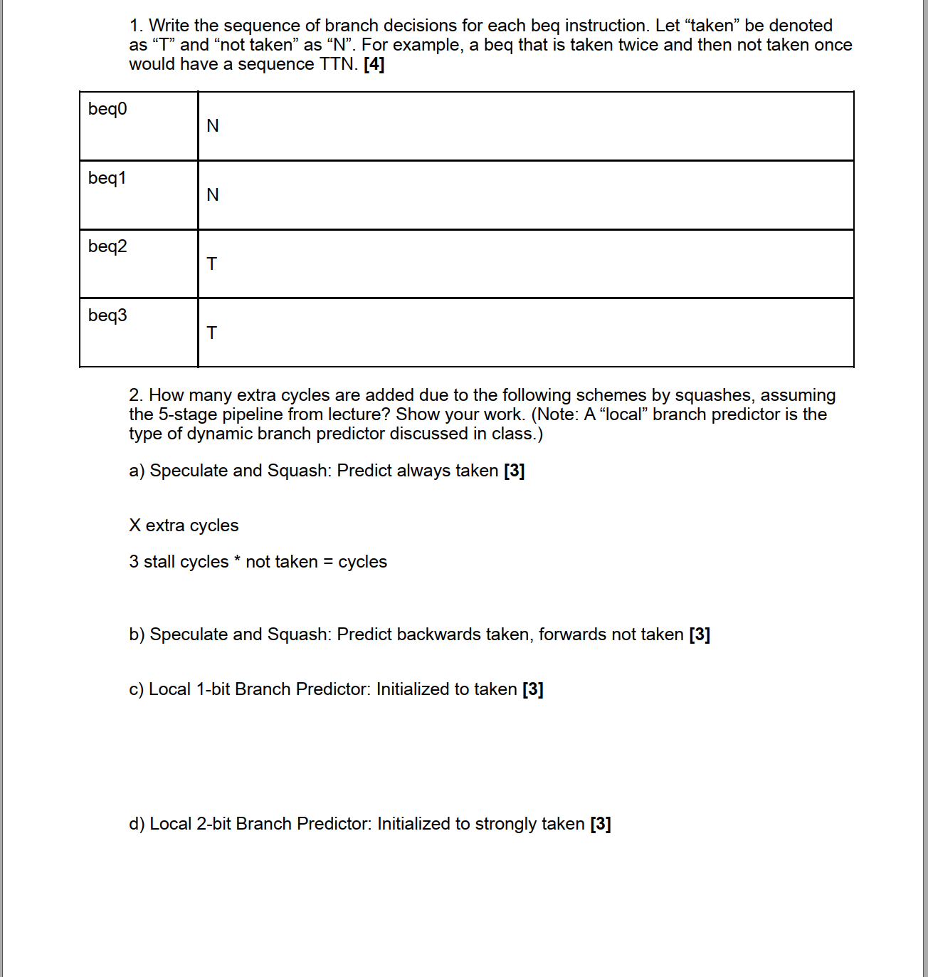 Write the sequence of branch decisions for each beq | Chegg.com