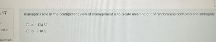 Solved 17 manager's role in the omnipotent view of | Chegg.com