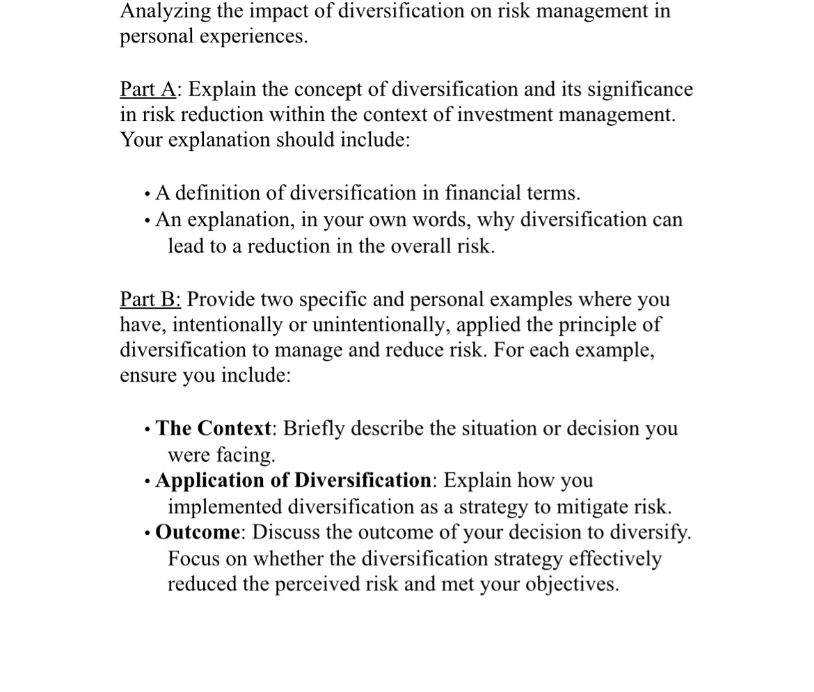 Solved Analyzing the impact of diversification on risk | Chegg.com
