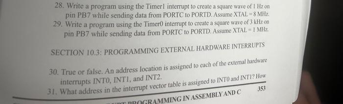 Solved 28. Write a program using the Timerl interrupt to | Chegg.com