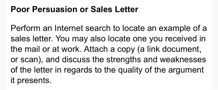 Solved Poor Persuasion or Sales Letter Perform an Internet | Chegg.com