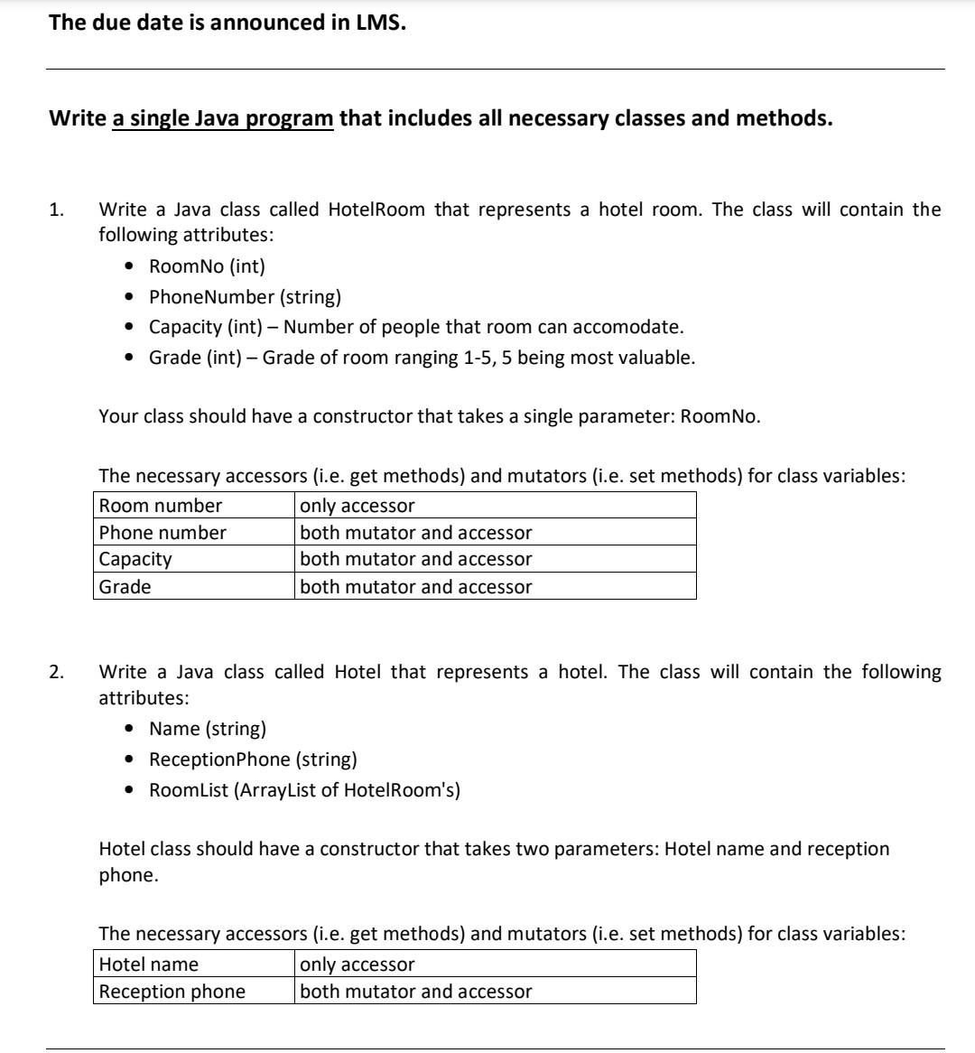 Solved The due date is announced in LMS. Write a single Java | Chegg.com