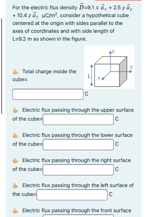 Solved For The Electric Flux Density D 9 1 X āx 2 5 Yāy