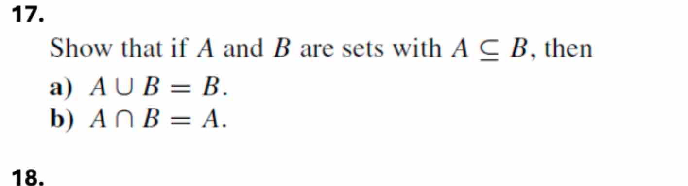 Solved Show that if A and B ﻿are sets with AsubeB, | Chegg.com
