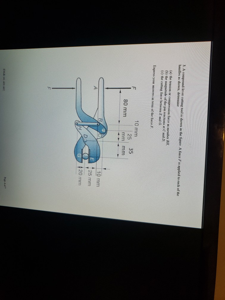 Solved 3. A compound-lever cutting tool is shown in the | Chegg.com