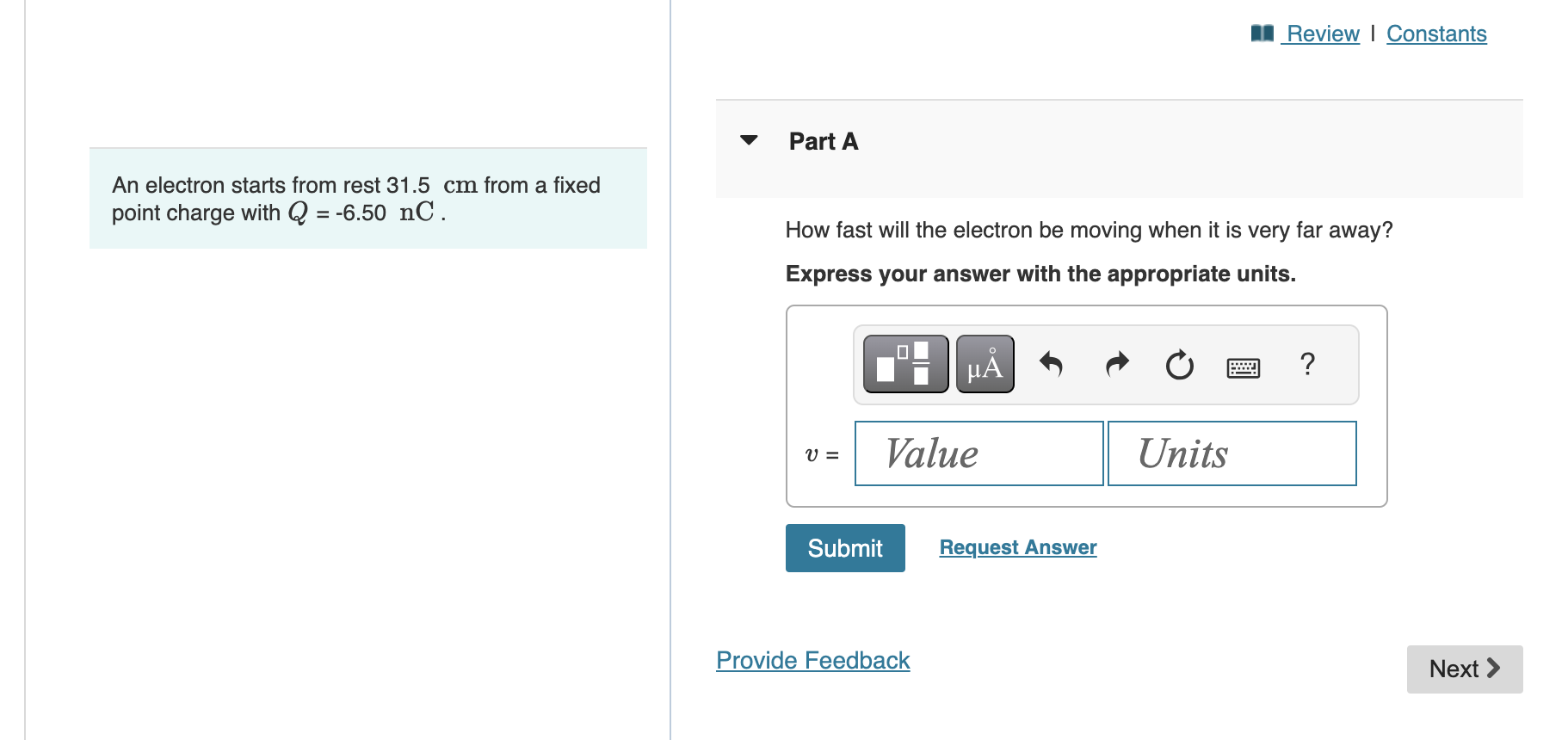 Solved An electron starts from rest 31.5 ﻿cm from a fixed | Chegg.com