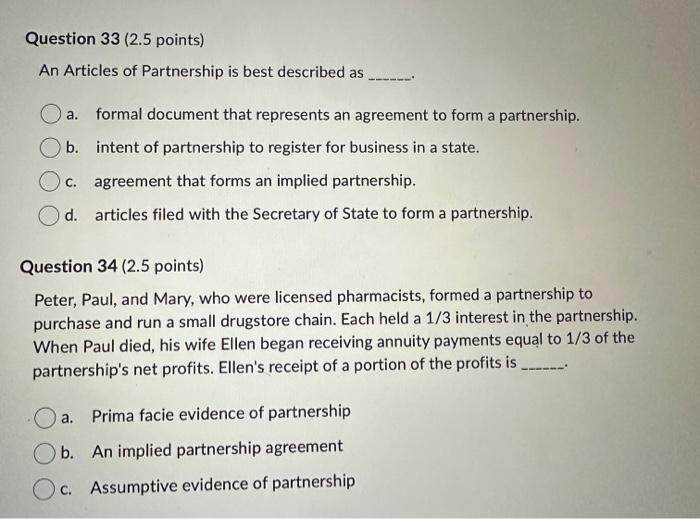 Solved Two or more persons who act as co-owners in a | Chegg.com