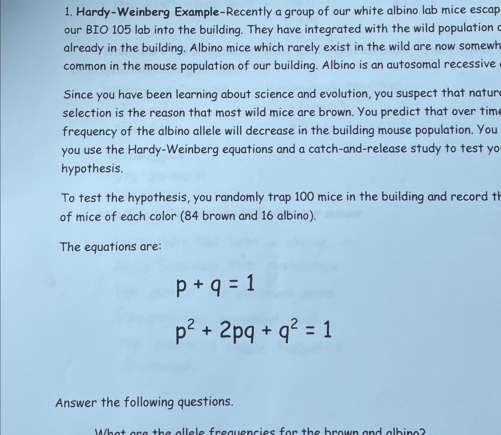Solved Hardy-Weinberg Example-Recently a group of our white | Chegg.com