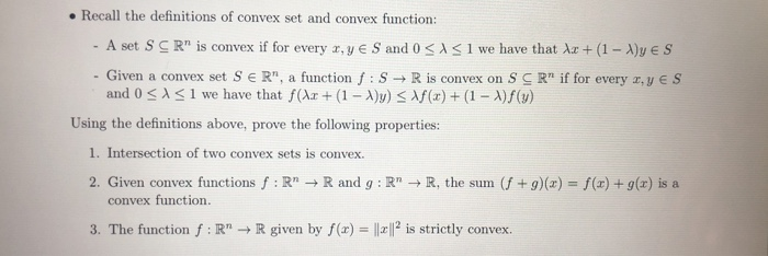 Solved • Recall the definitions of convex set and convex | Chegg.com
