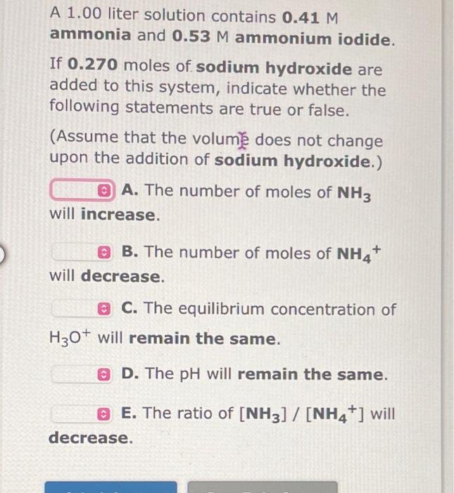 Solved A 1.00 liter solution contains 0.41M ammonia and | Chegg.com