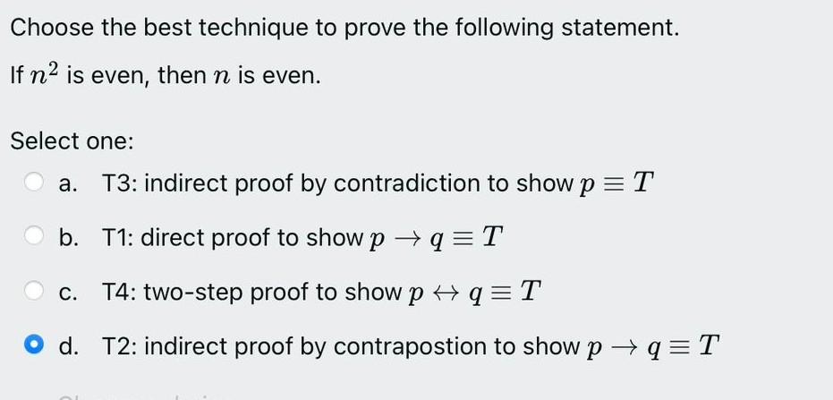 Solved Choose the best technique to prove the following | Chegg.com