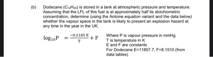 Solved Dodecane (C12H26) is stored in a tank at atmospheric | Chegg.com