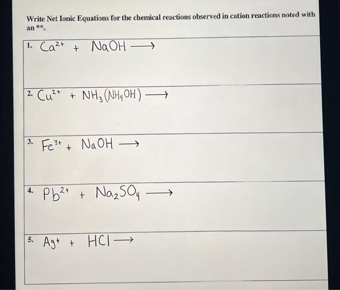 Solved Write Net Ionic Equations for the chemical reactions | Chegg.com
