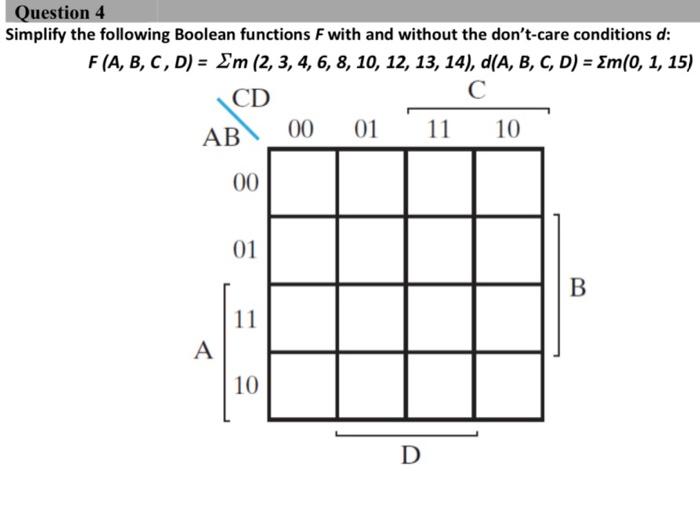 Solved Simplify the following Boolean functions F with and | Chegg.com